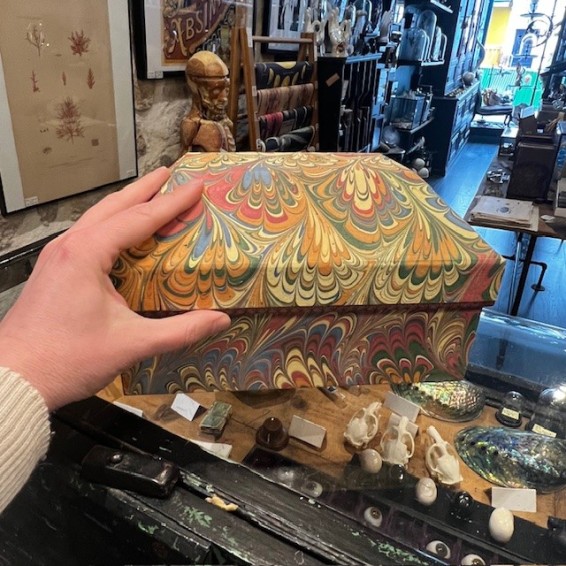 Marbled paper storage box from Maison Merci Louis