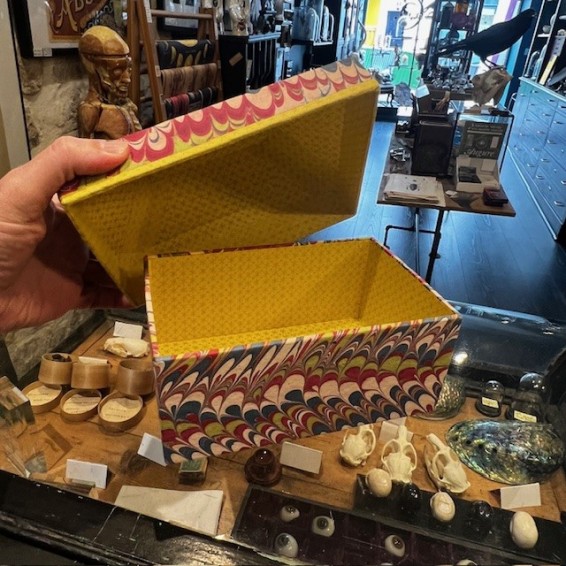 Marbled paper storage box from Maison Merci Louis